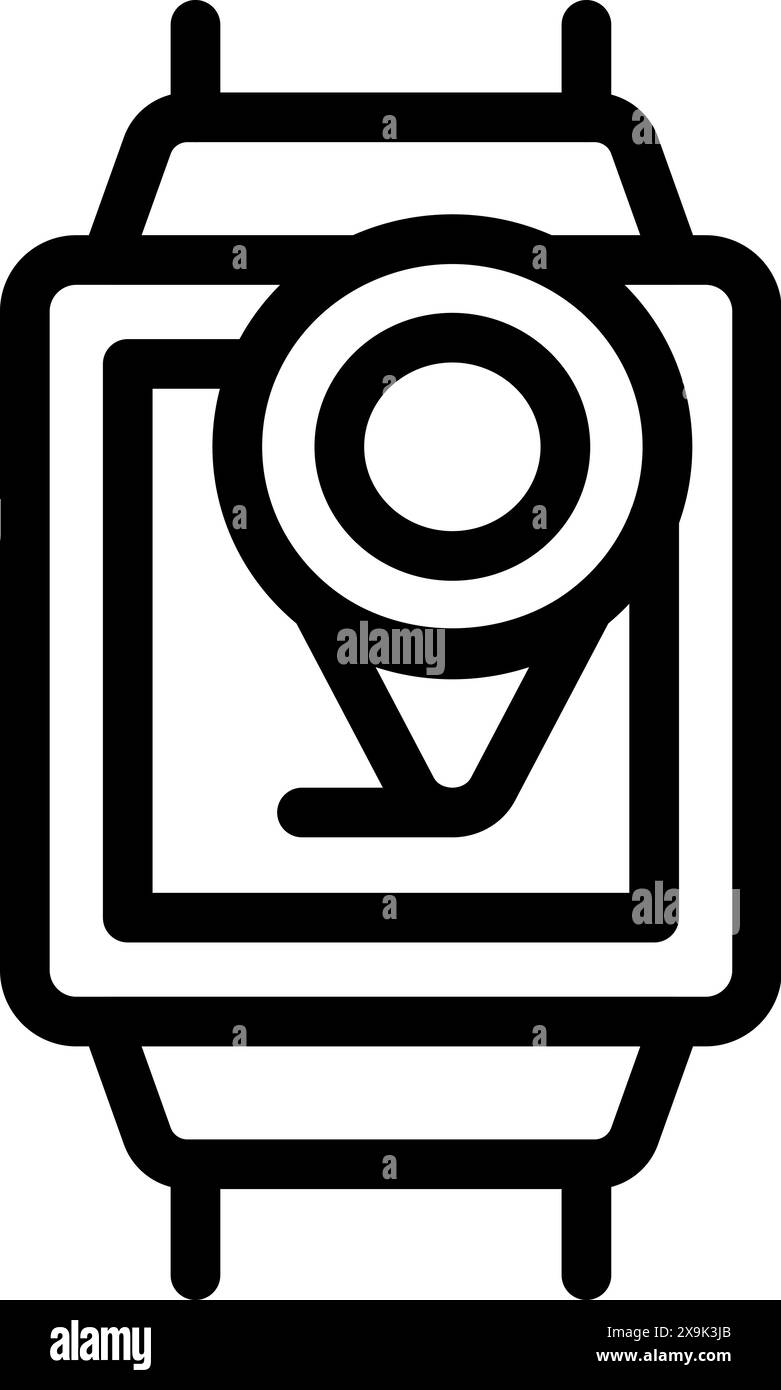 Illustration of a modern smartwatch gps icon in black and white ...