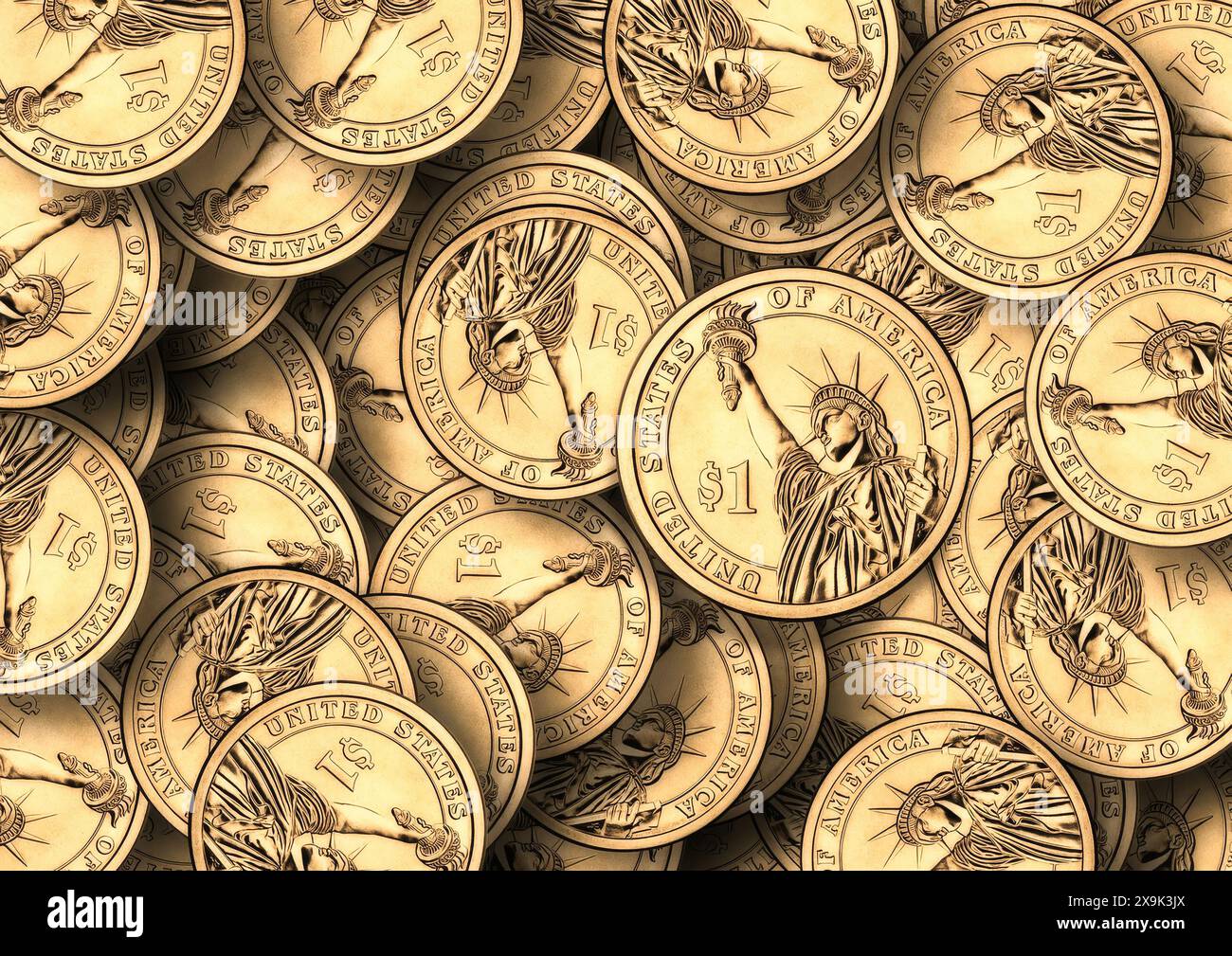 US coins with the Statue of Liberty engraved on one side Stock Photo ...
