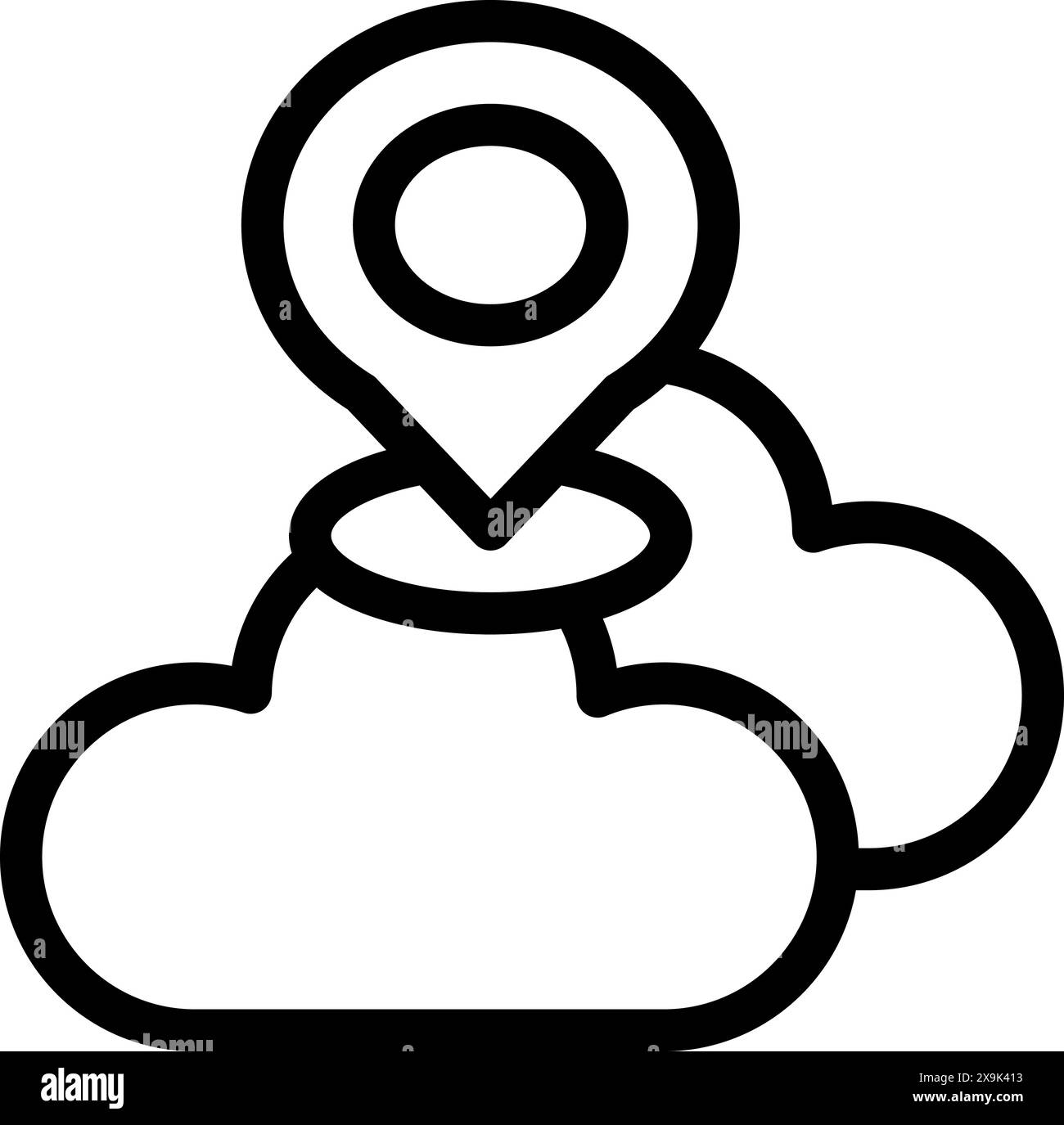 Black line art of a location pin over stylized clouds representing cloud computing Stock Vector ...