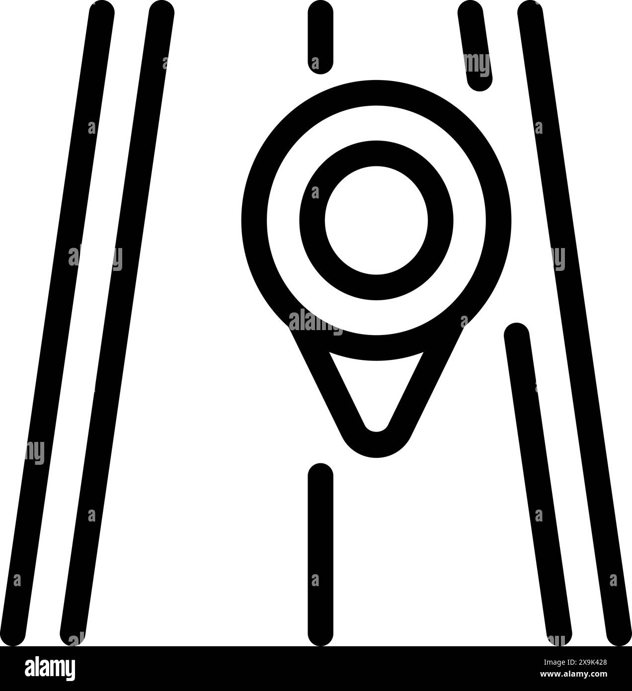 Vector illustration of a bold location pin icon over a striped backdrop ...