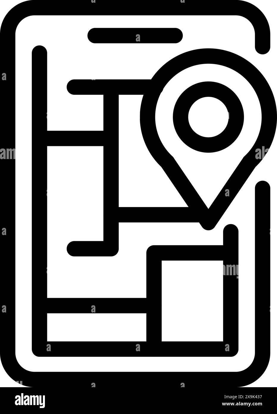 Illustration of mobile map navigation icon with gps technology, location pin, and route guide on ...