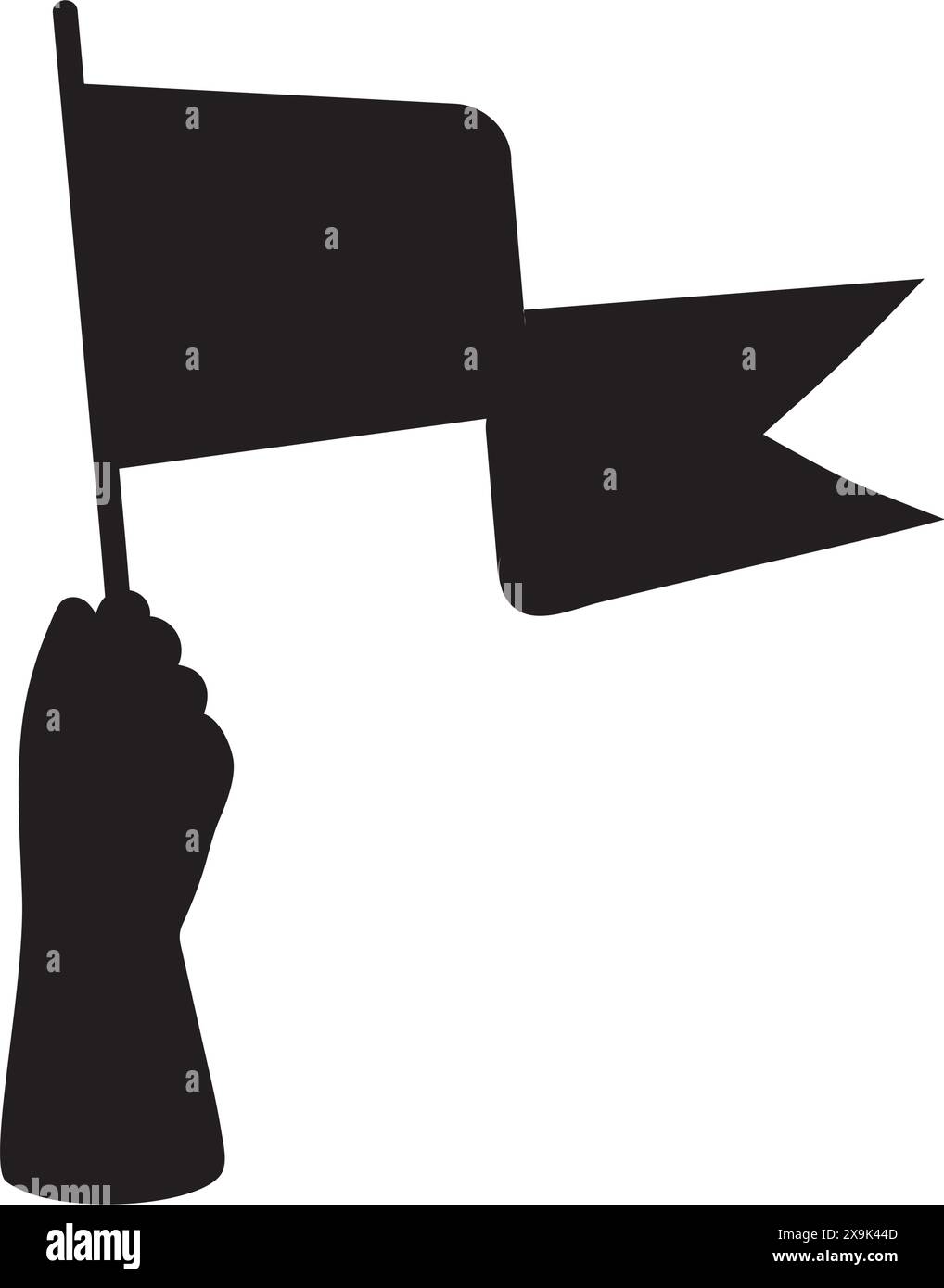 Hand with flag. Black silhouette hand drawing. Vector illustration ...