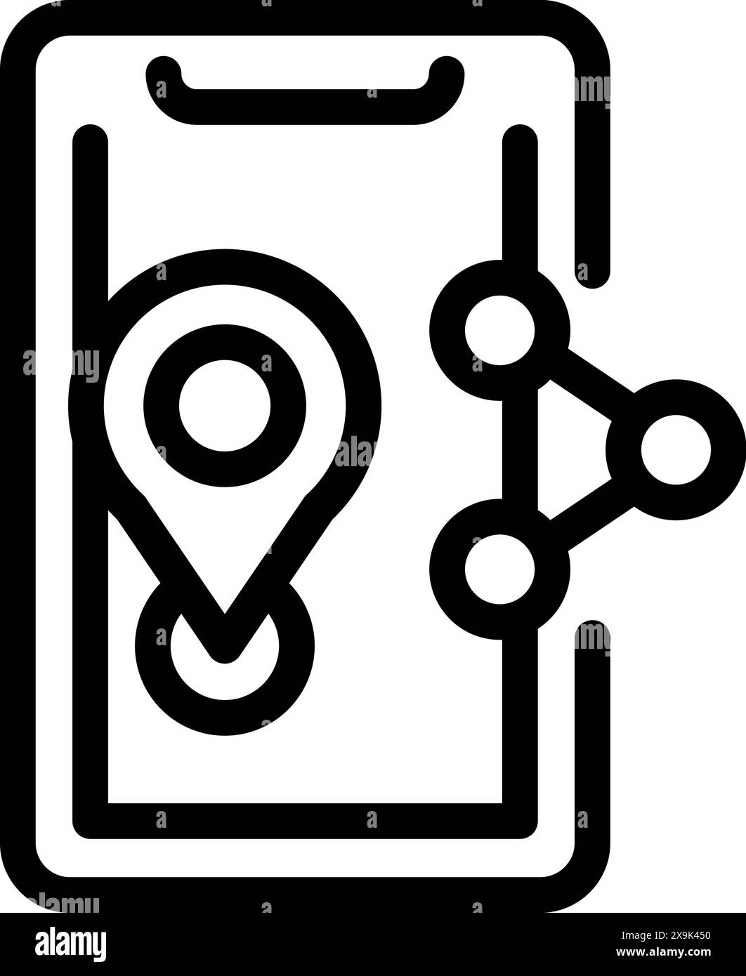 Illustration of a mobile navigation app icon with black and white ...