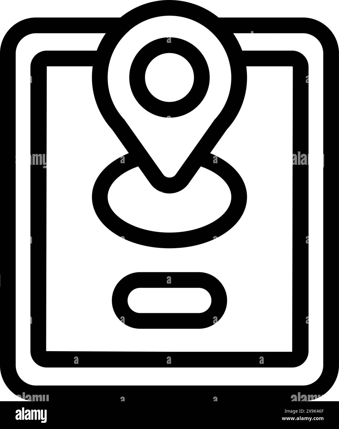 Black outline of a gps pin icon on tablet screen, representing location ...