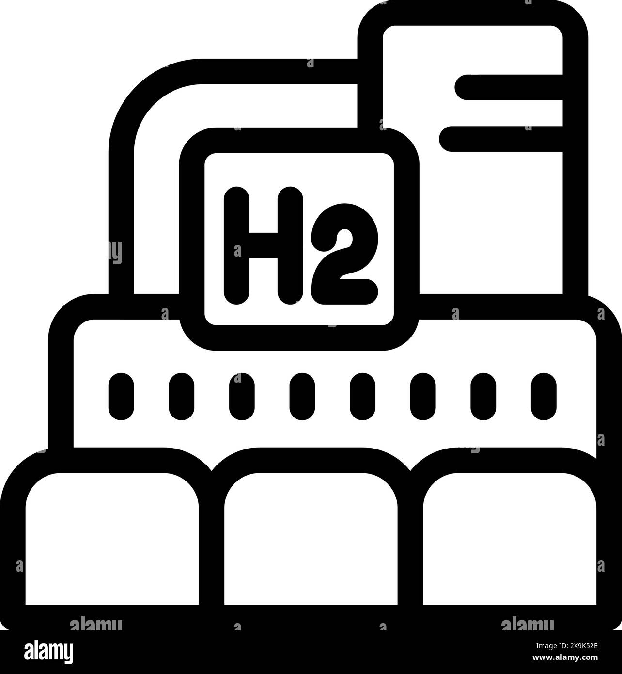 Minimalist black and white line art vector illustration of a hydrogen ...