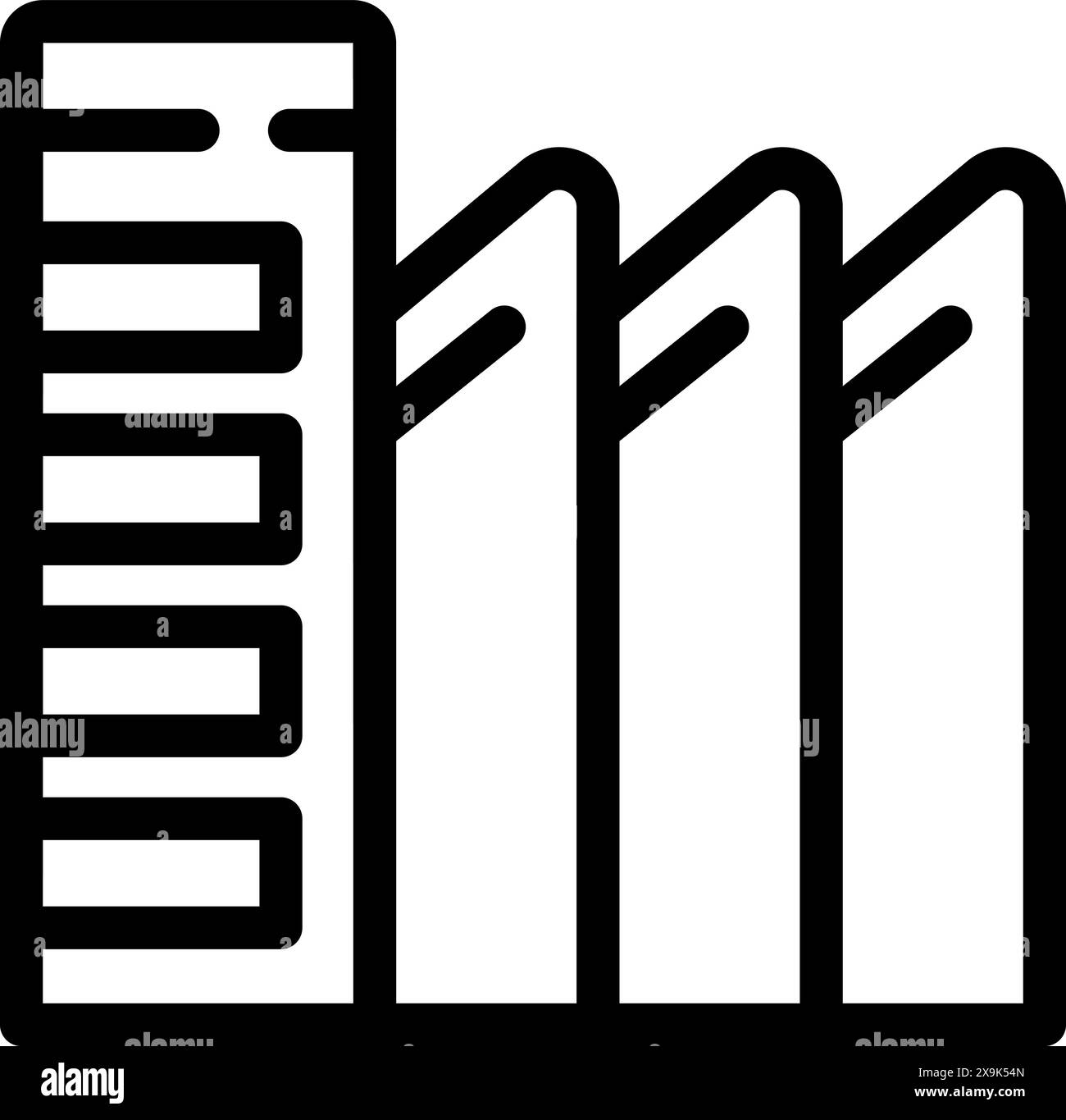 Simplified graphic icon of modern city skyline with various building ...