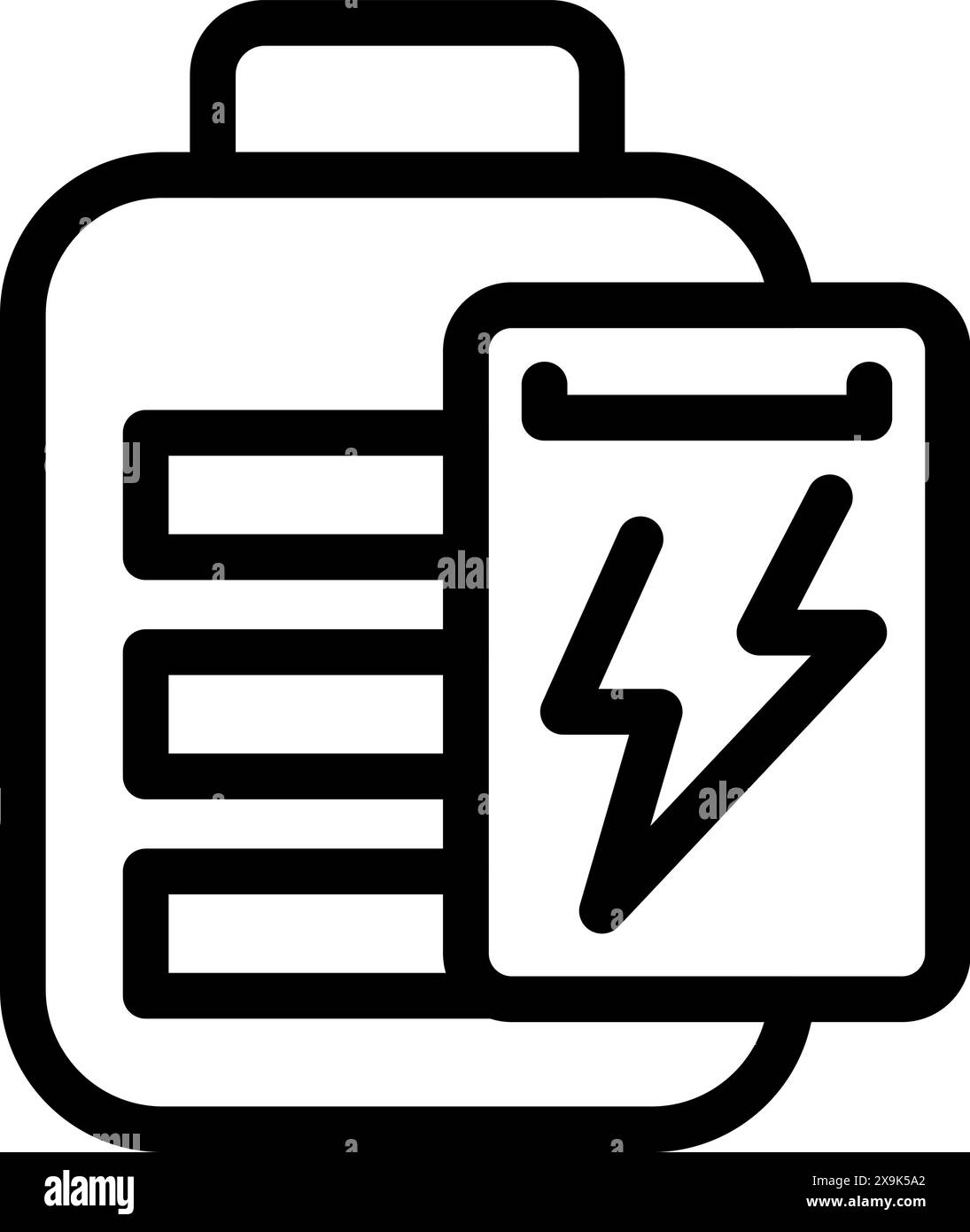 Simple black and white battery icon illustrating a charge symbol with a ...