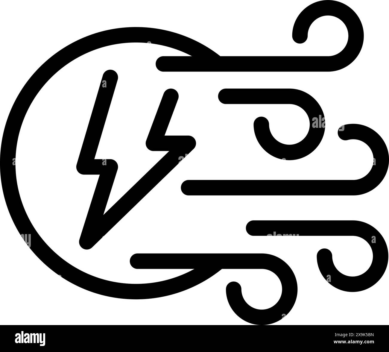 Black and white vector design of a lighting bolt and wind, depicting ...