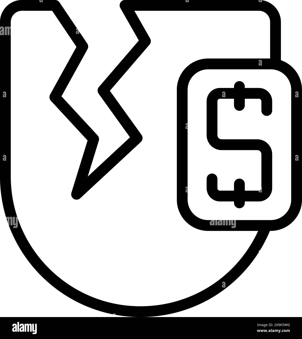 Black and white vector of a cracked shield with a dollar sign ...