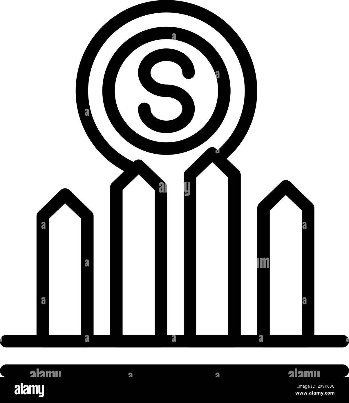 Linear vector icon of increasing bar graph with dollar symbol ...