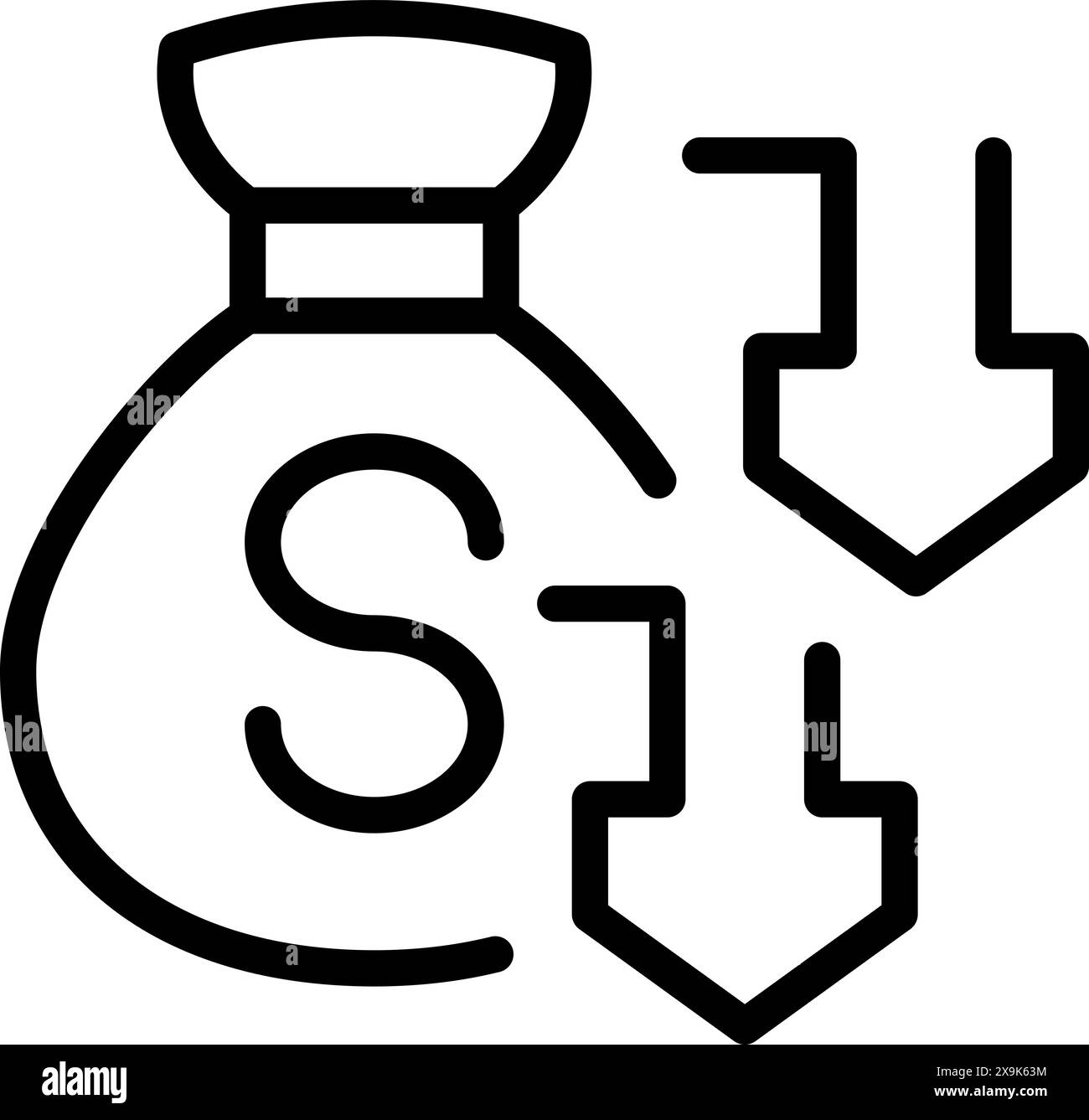 Cost reduction concept icon with downward arrows, money bag, and ...