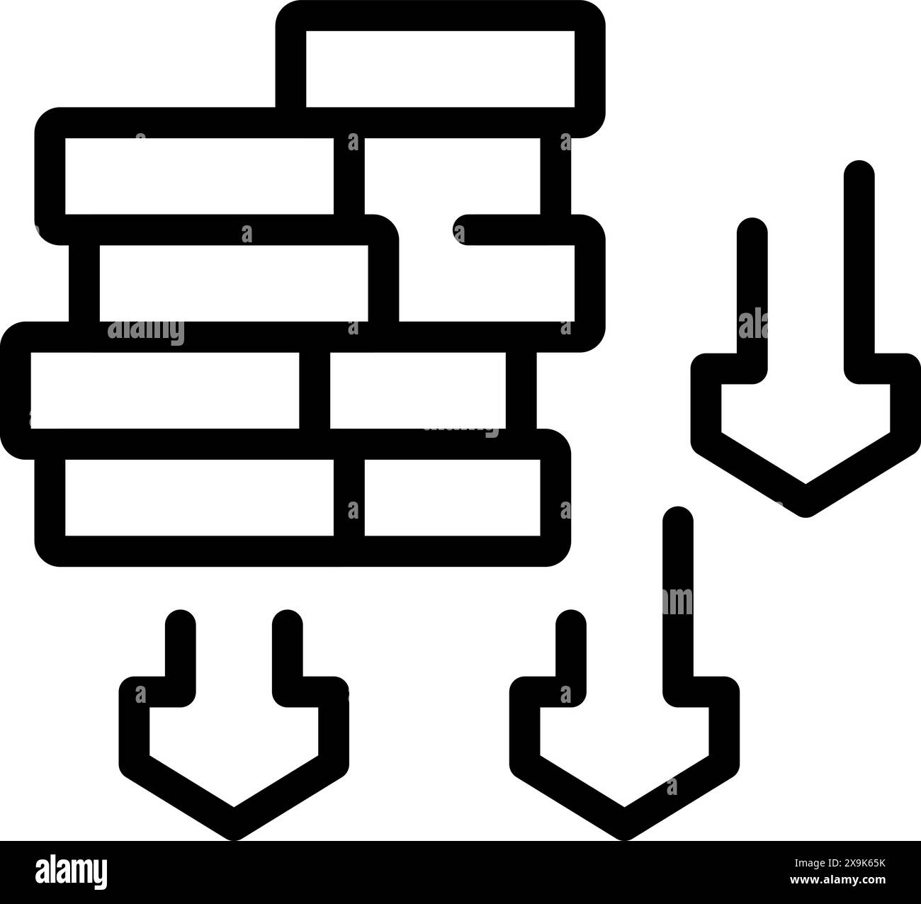 Simple black outline icon of a brick wall with arrows pointing down ...