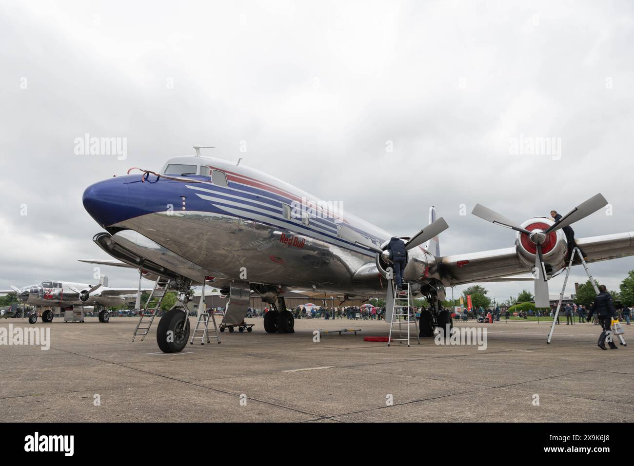 Duxford, UK. 19th May, 2024. The Flying Bulls Douglas-DC-6B sits on the ...