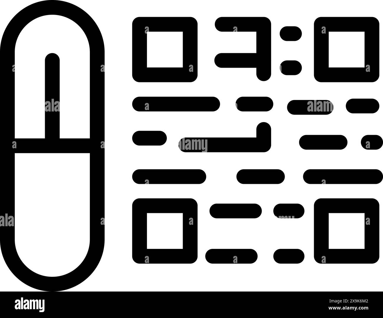 Black and white icon representing a capsule with an integrated qr code ...