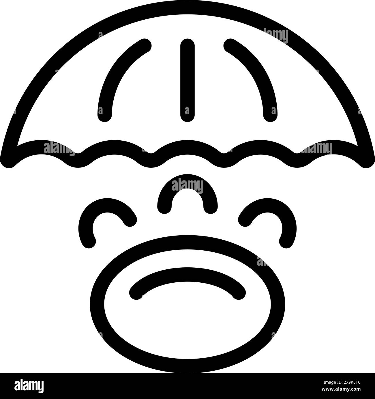 A simple line art icon depicting a sad face with an umbrella overhead ...