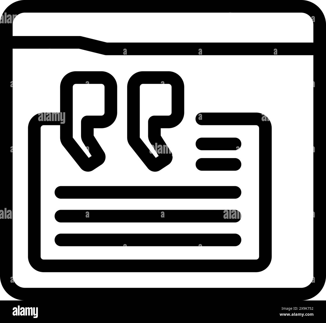 Black and white vector illustration of a document icon with quotation ...