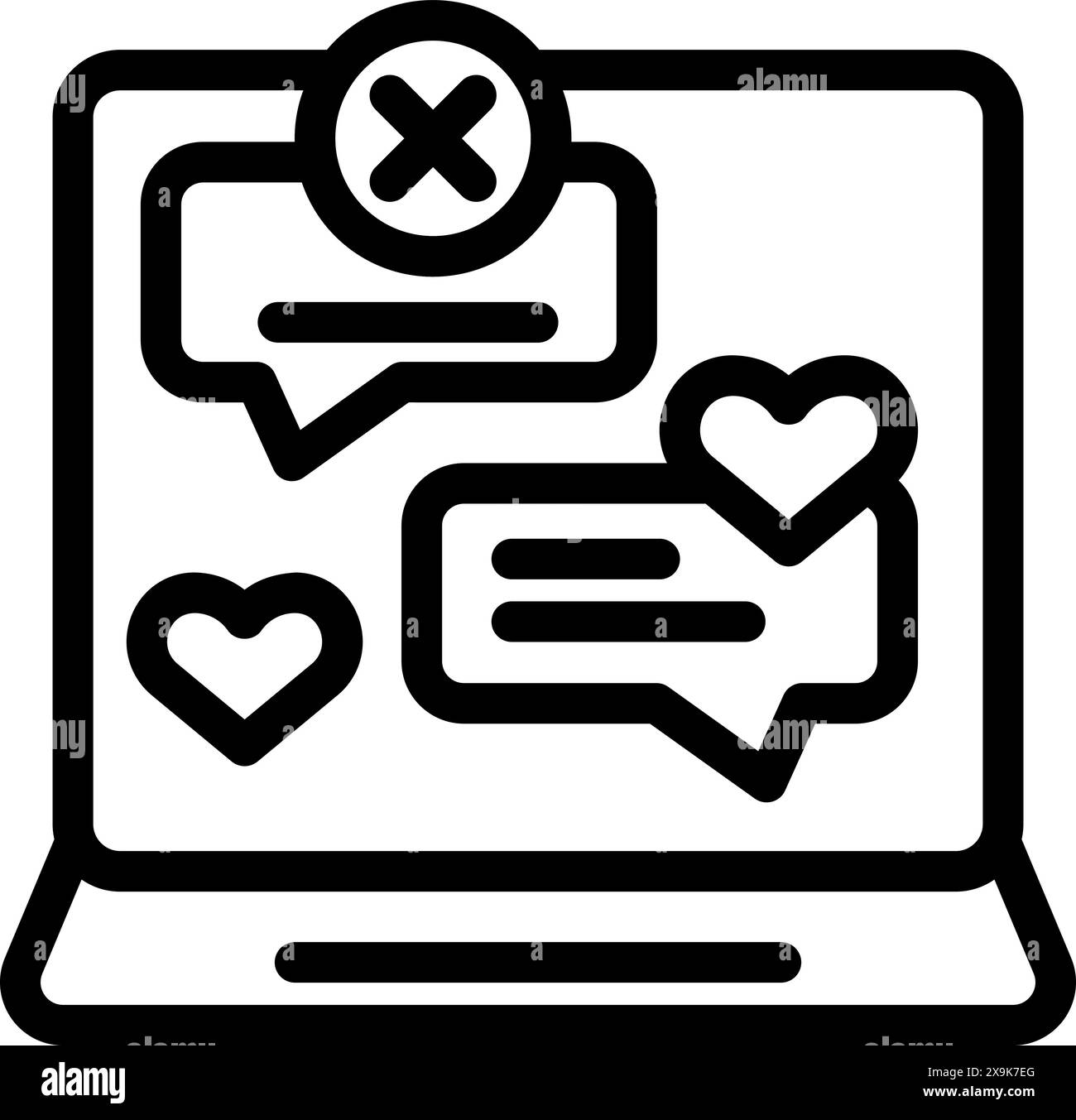 Line art vector representing laptop with social media feedback icons ...