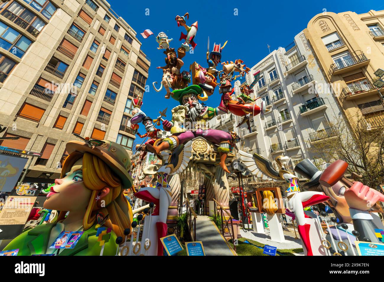 A Fallas monument, a colorful fun sculpture at the famous Las Fallas ...