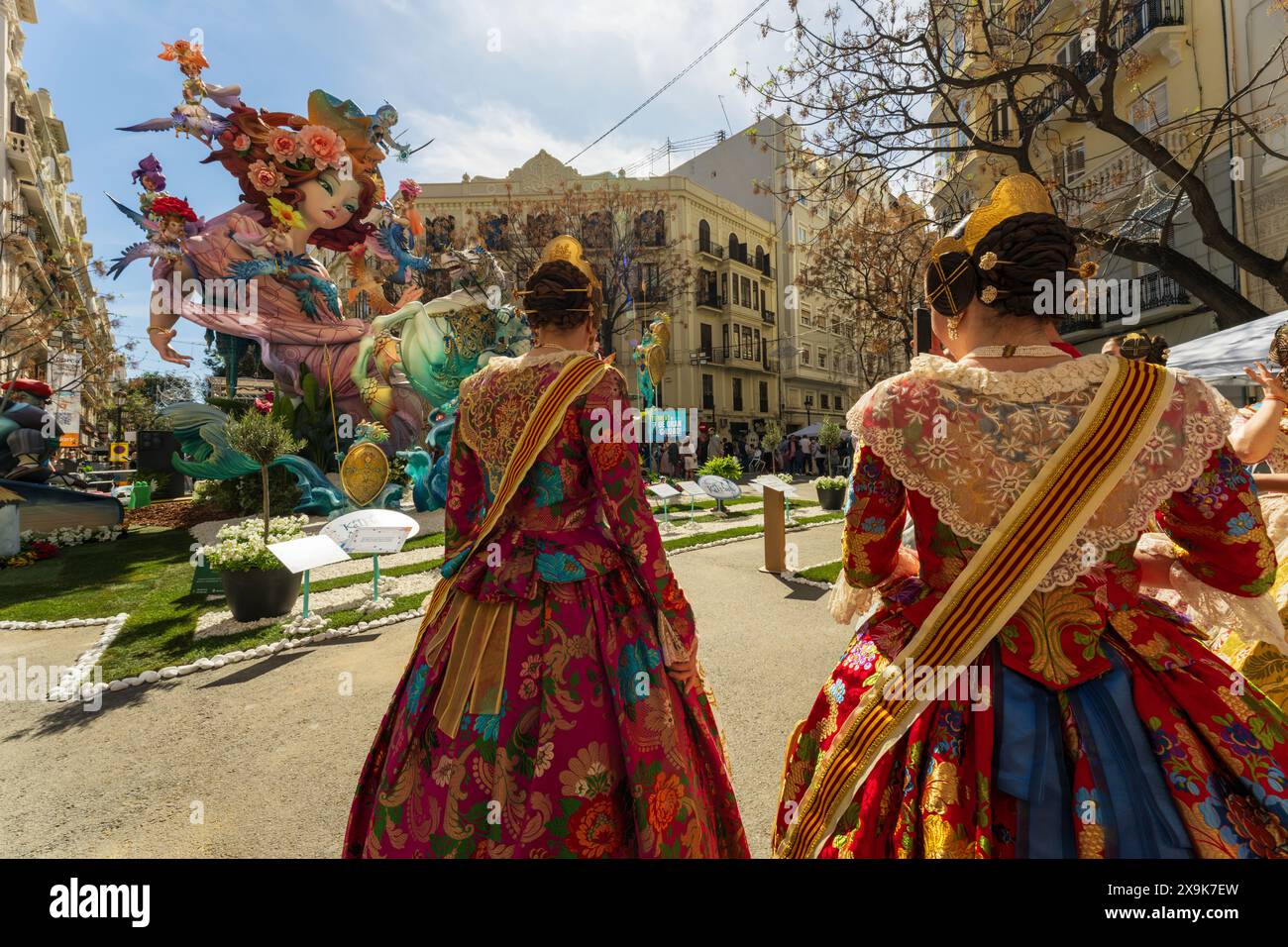 A Fallas monument, colorful fun sculpture at the famous Las Fallas ...