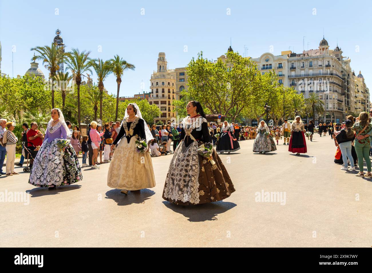 Festival of San Vicente Ferrer procession in Plaza de Ayuntamiento with ...