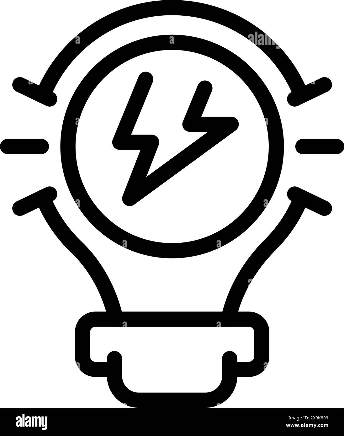 Vector illustration of a simplified light bulb icon with a lightning ...