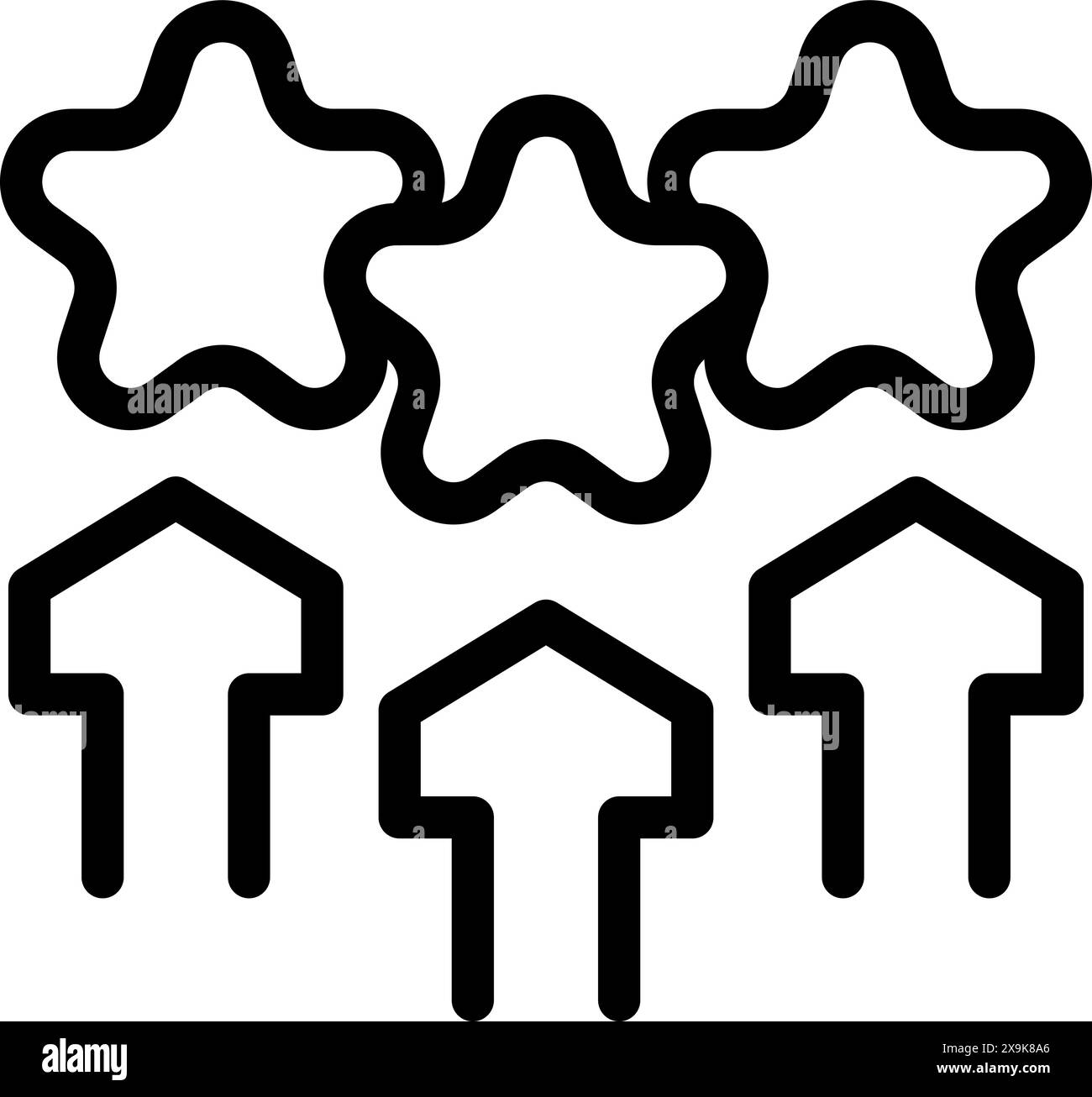 Black and white vector graphic of a 5star rating with upward arrows ...