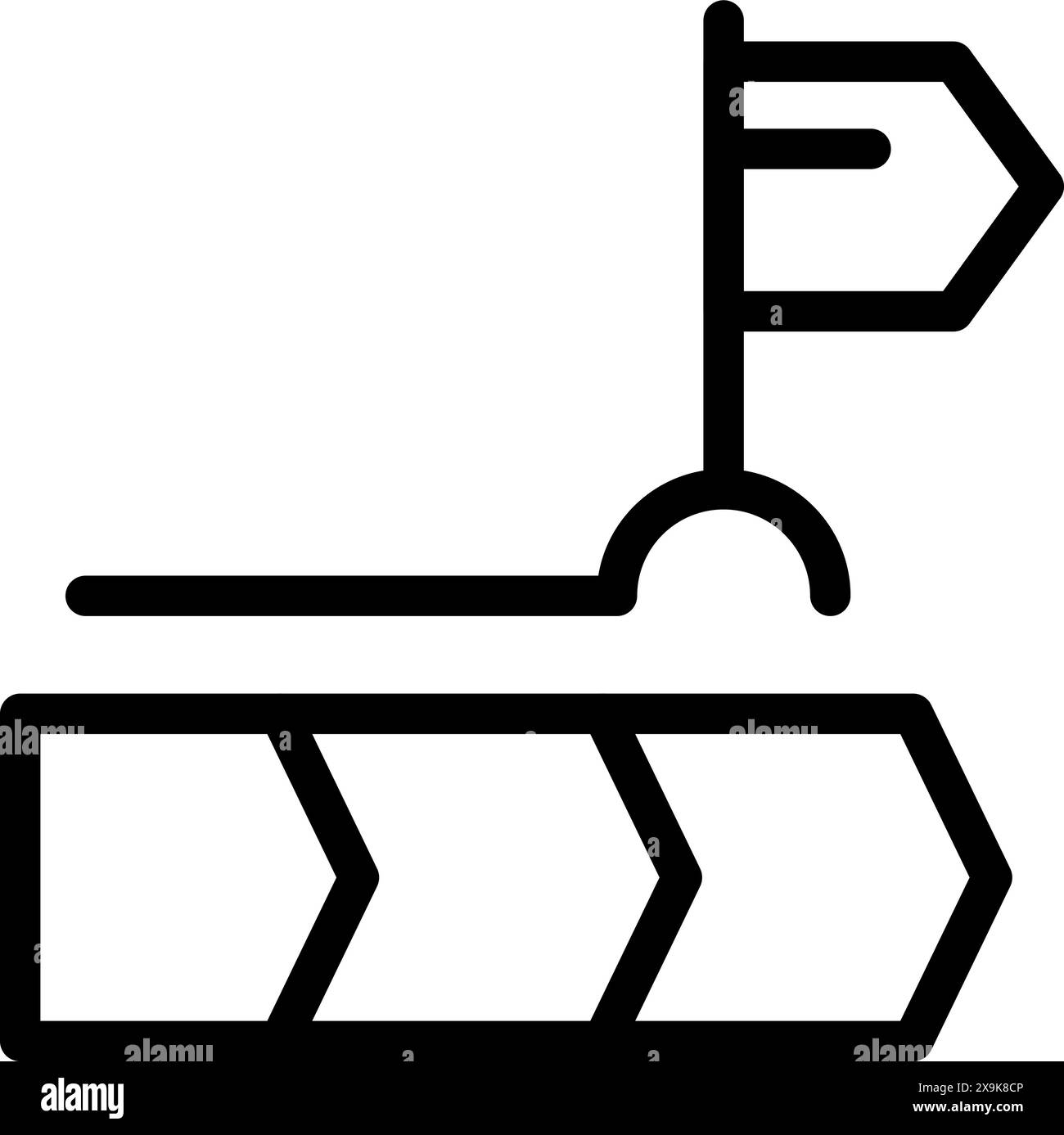 Simple black line drawing of a windsock on a pole, isolated on white ...