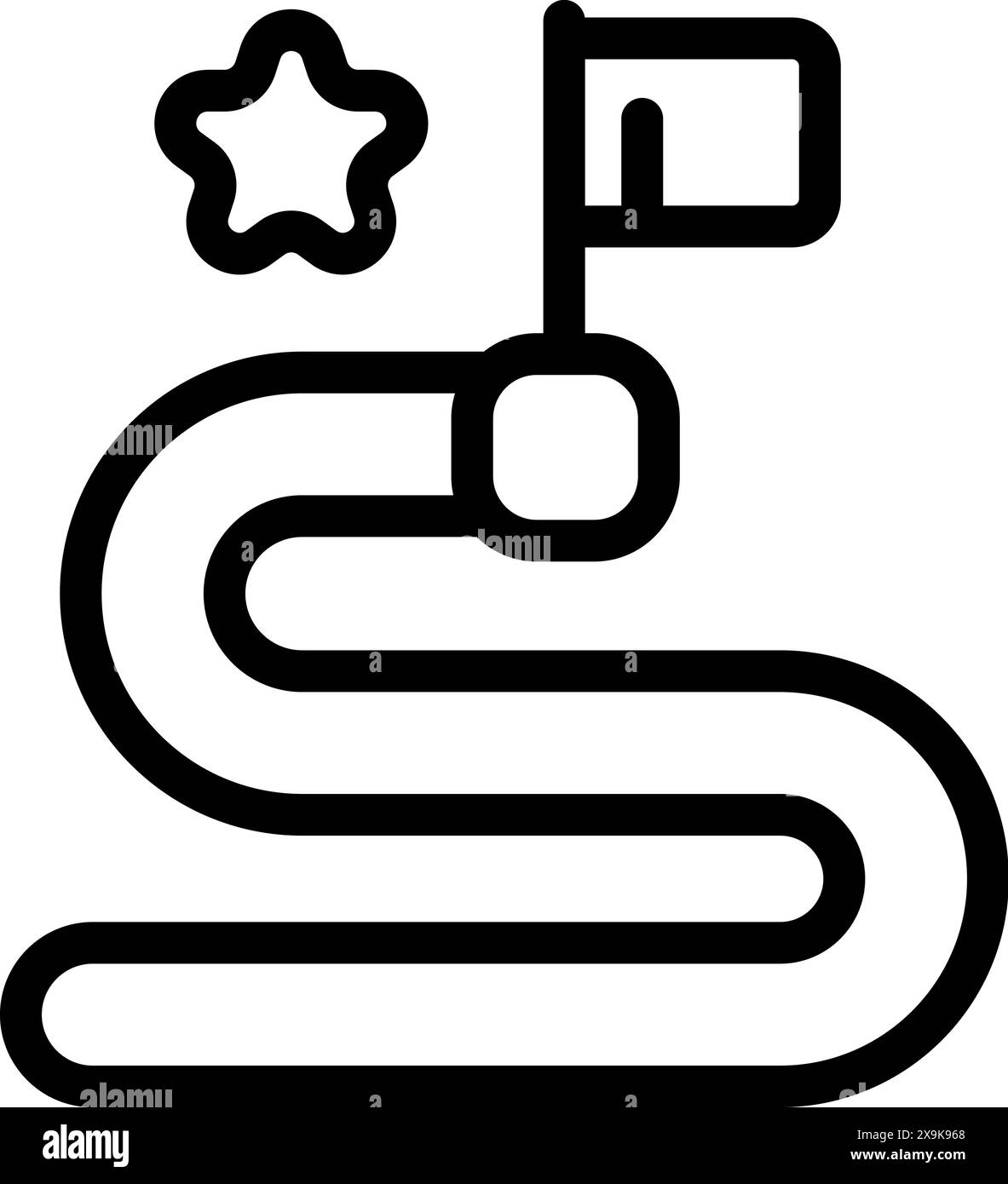 A minimalistic icon illustrating a path leading to a star and a flag ...