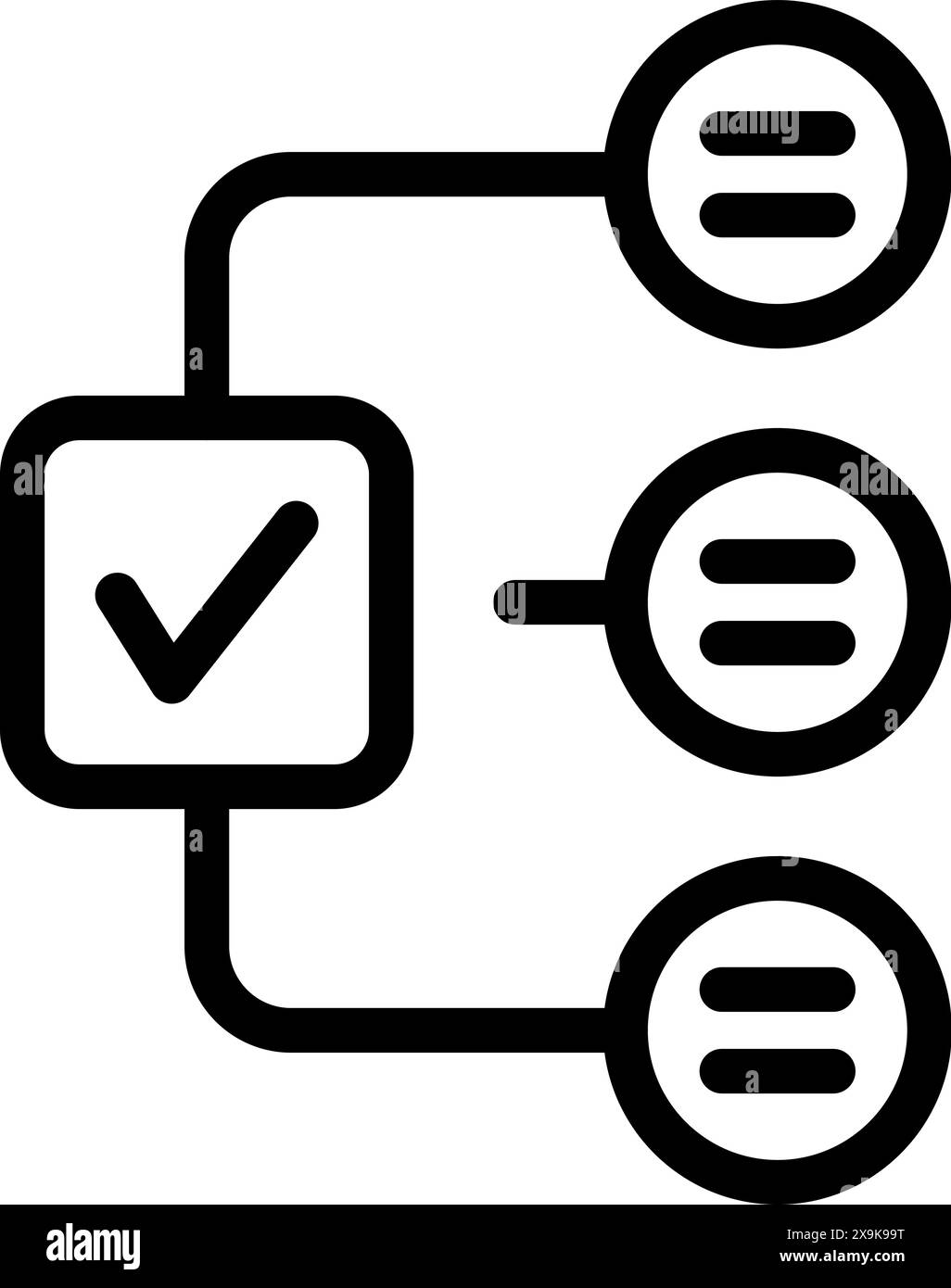 Black and white vector icon illustrating a workflow or task sequence ...