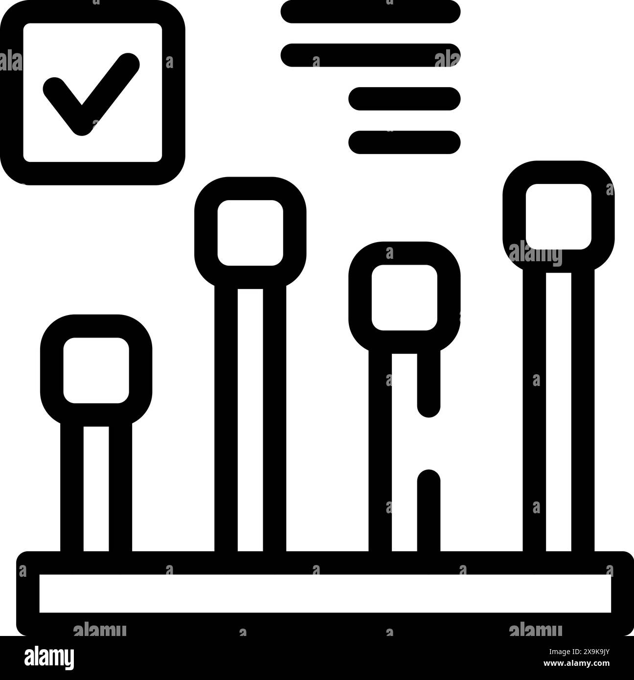 Vector icon of a control panel with various switches and a checkmark, symbolizing selection or ...