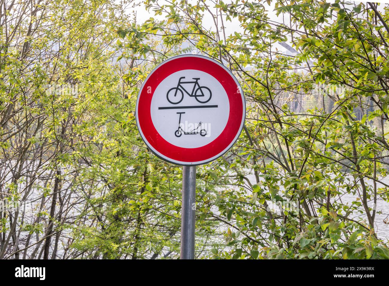 Signpost E-Scooter and Bikes forbidden Stock Photo - Alamy