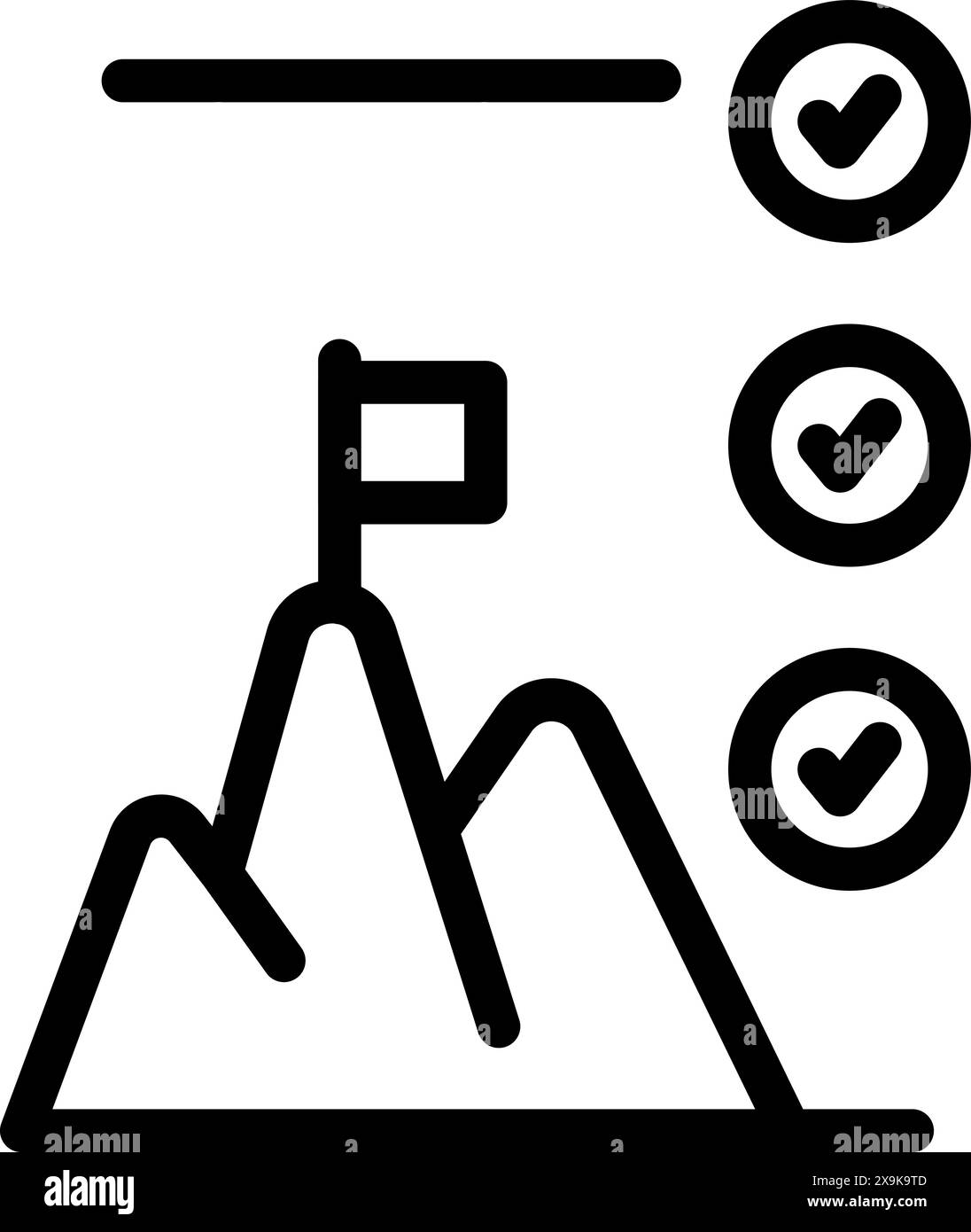Minimalist black and white mountain peak success icon illustration with ...