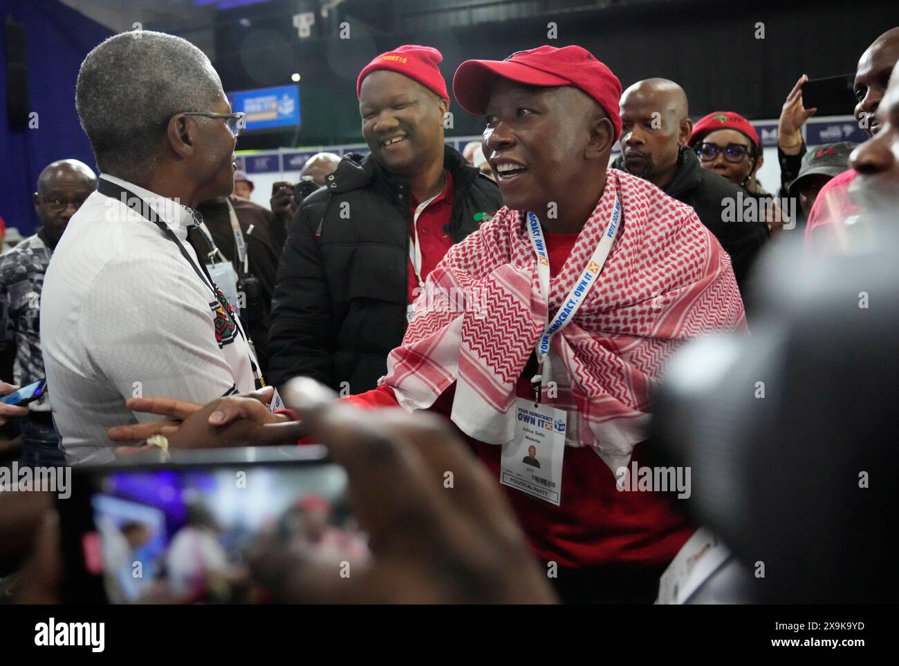 Economic Freedom Fighters (EFF) leader, Julius Malema, front center ...