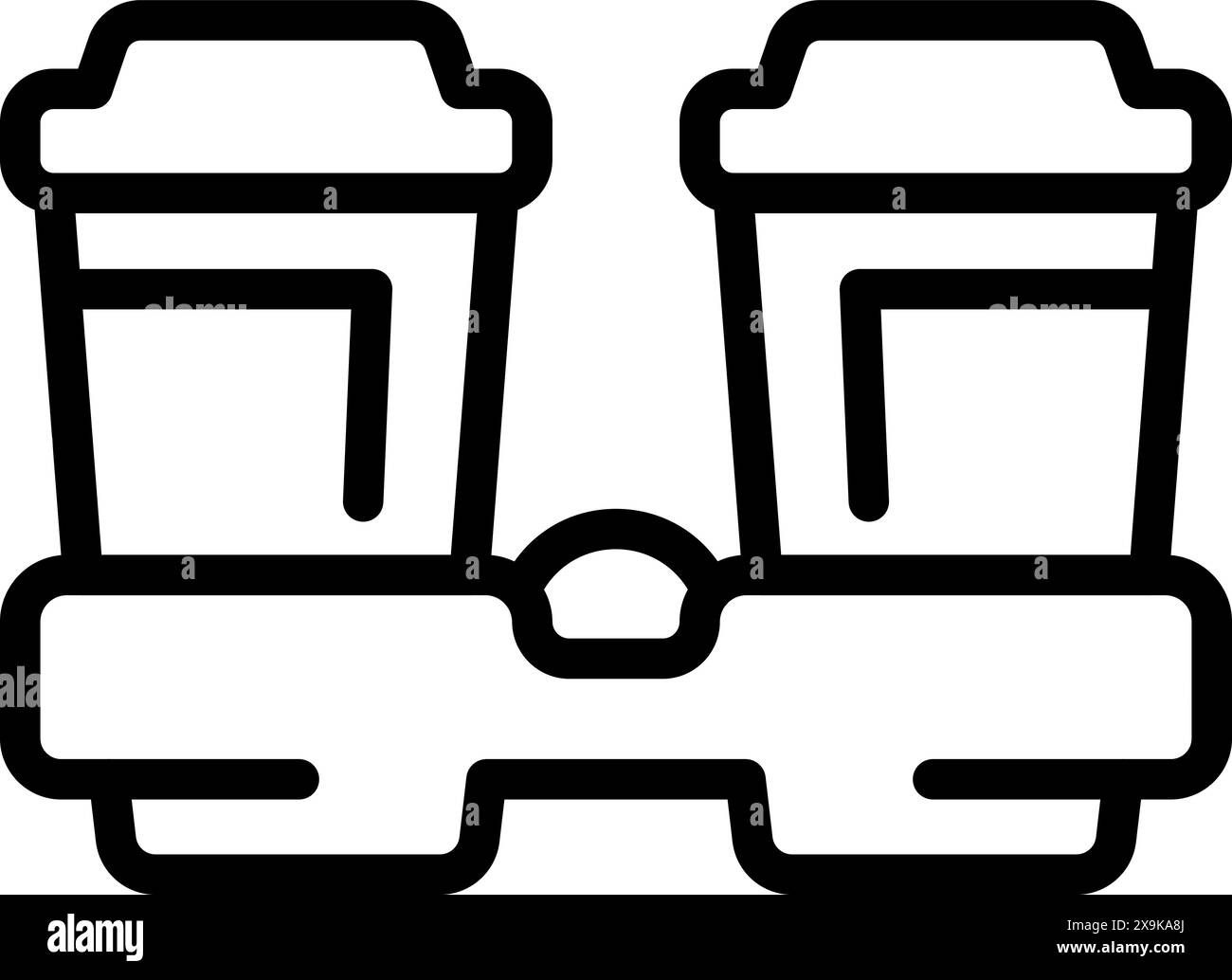 Black and white line illustration of two takeaway coffee cups connected ...