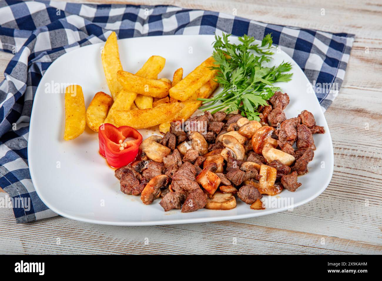 Turkish Cuisine Meat Saute with Mushrooms. Roasted beef with Red ...