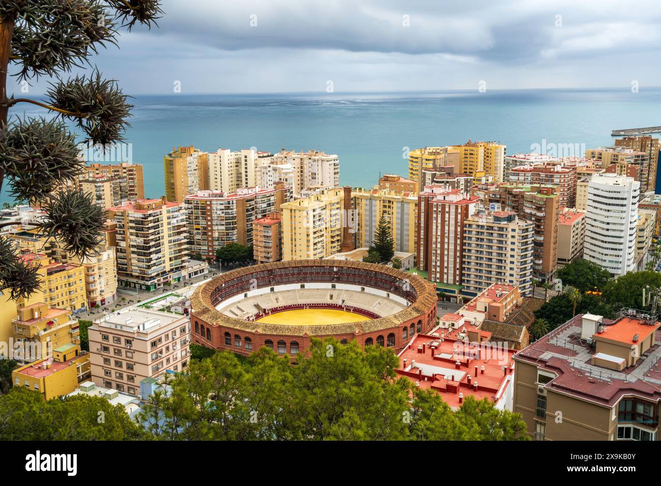 Malaga aerial panoramic city skyline view on a beautiful sunny day ...