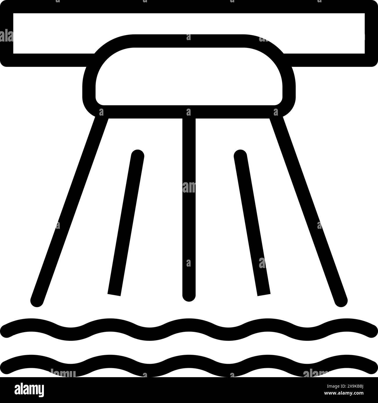 Black and white vector illustration of a hydroelectric power dam icon ...