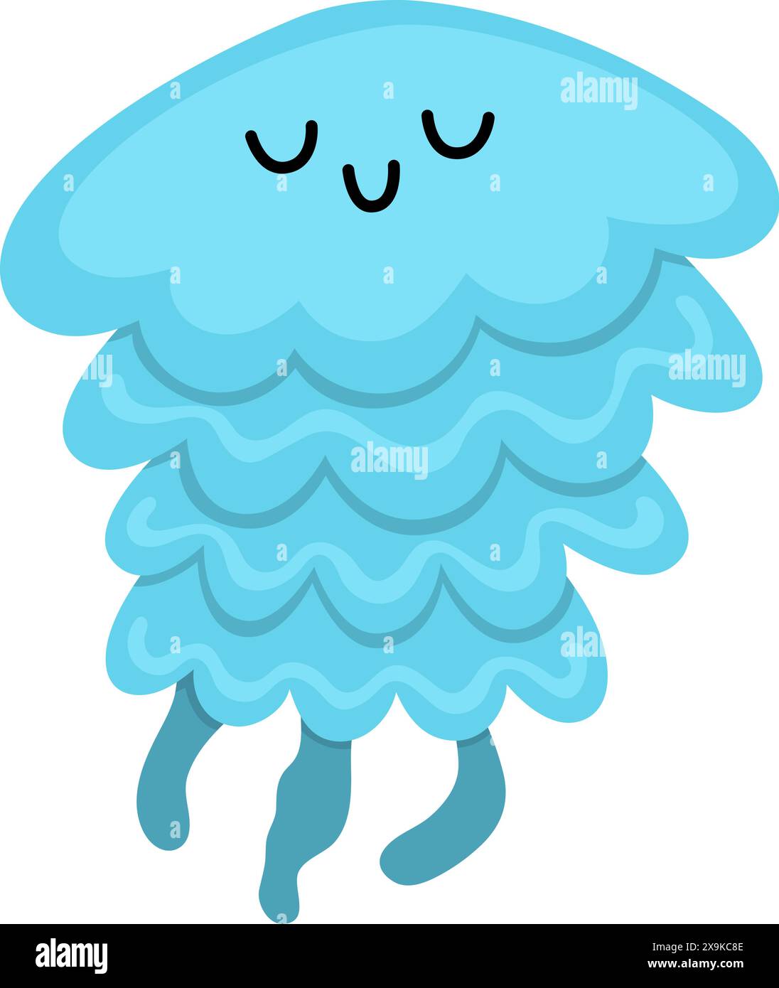 Vector blue jellyfish icon. Under the sea illustration with cute funny ...