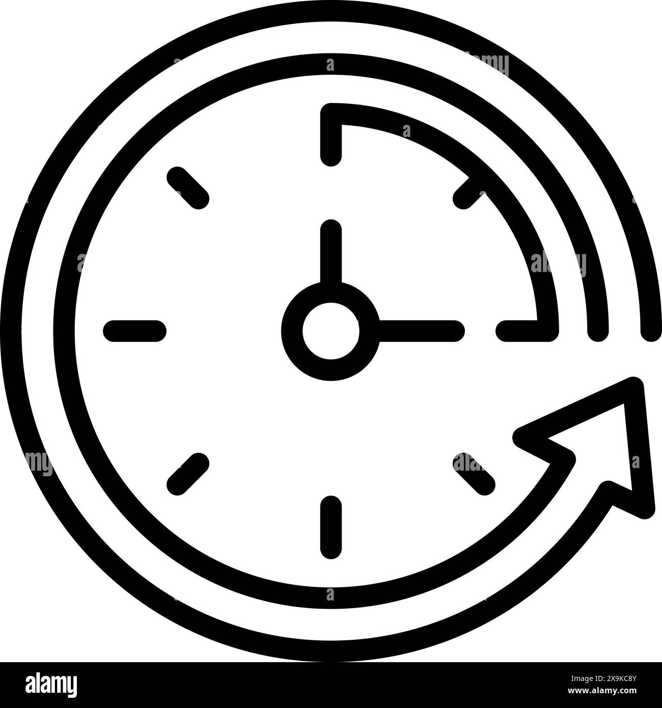 Simple black and white line art illustration of a clock depicting the ...