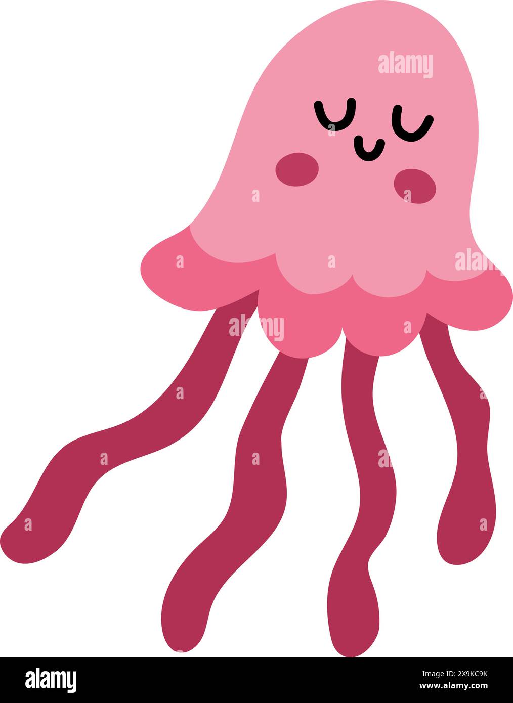 Vector pink jellyfish icon. Under the sea illustration with cute funny ...