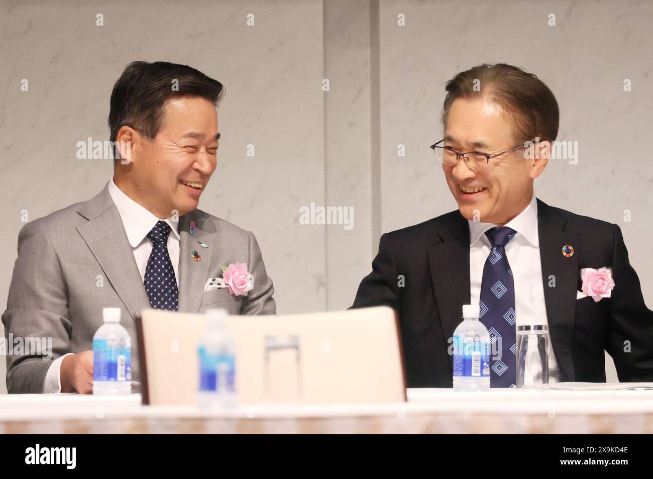Tokyo, Japan. 31st May, 2024. Sony chairman Kenichiro Yoshida (R ...