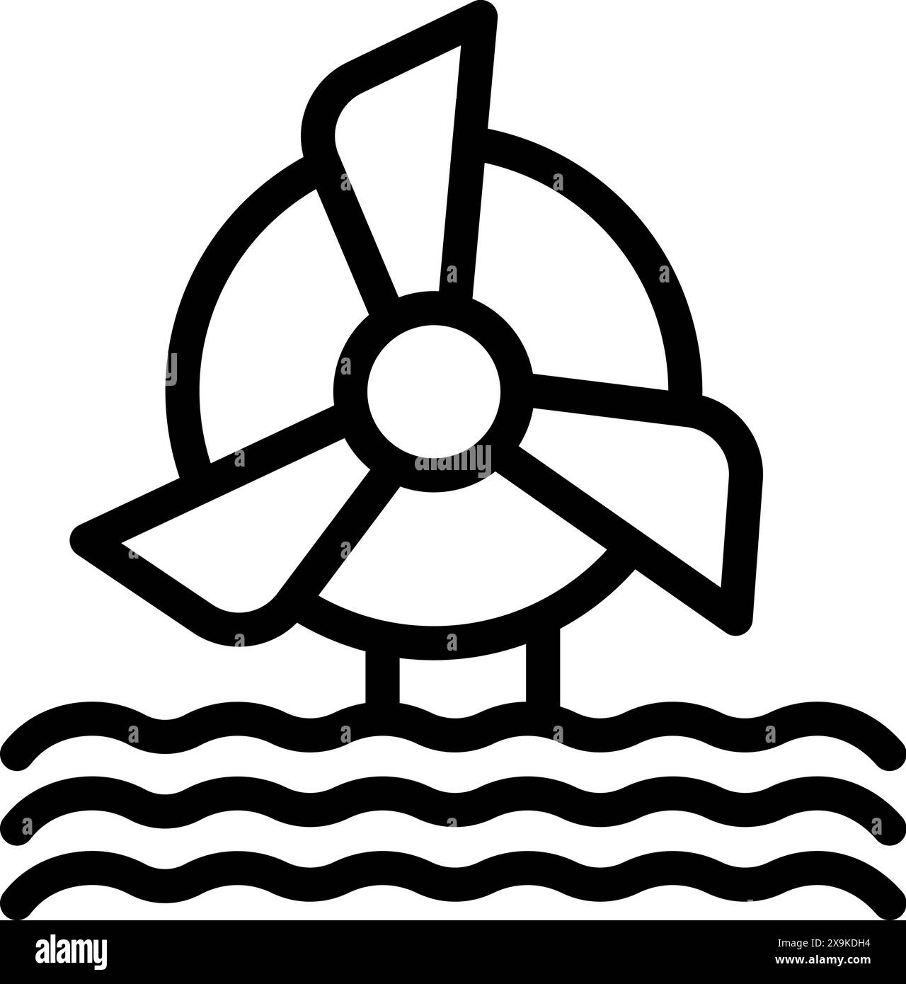 Simple black and white watermill line art icon illustration in vector ...