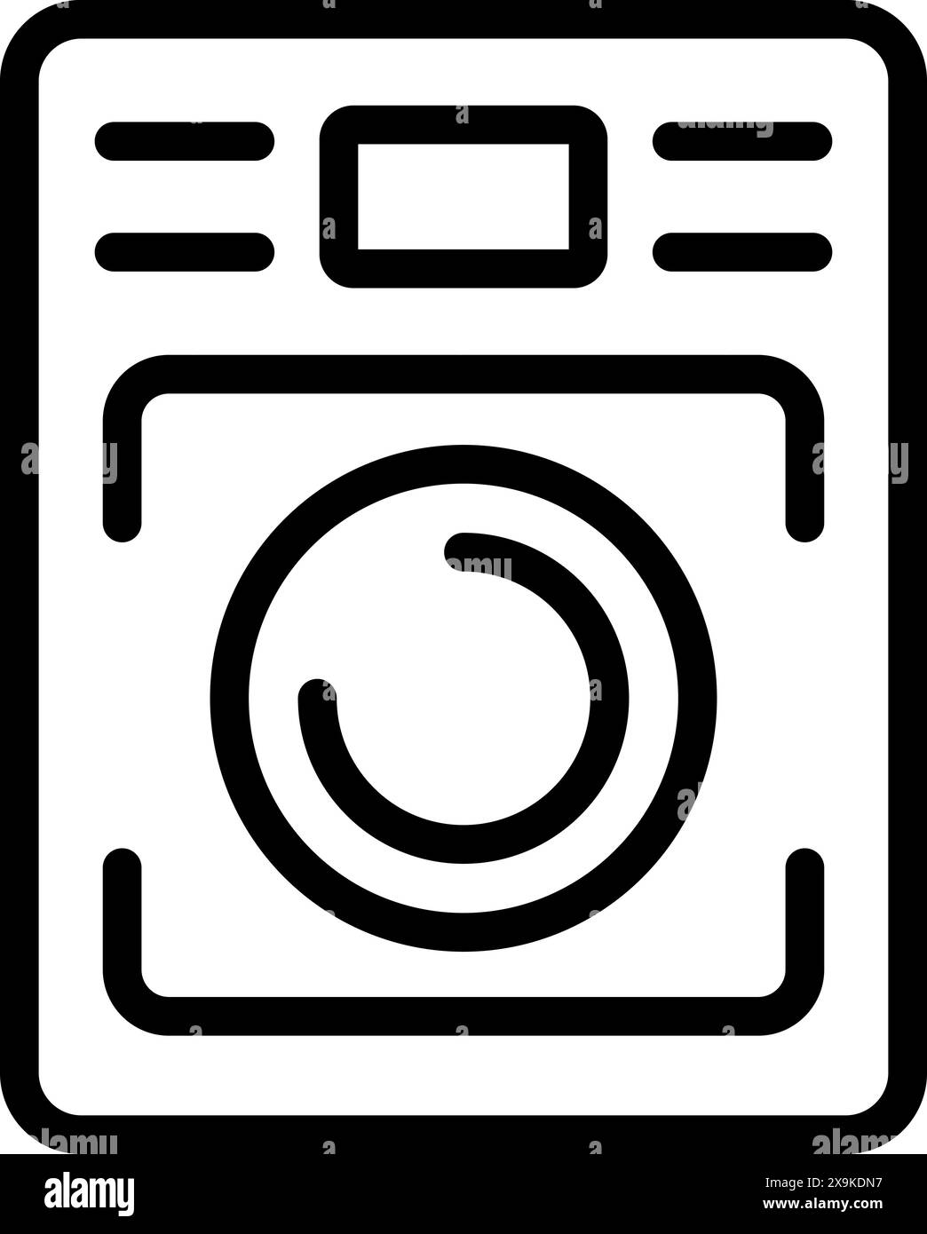 Black and white line art icon of a frontloading washing machine for web ...