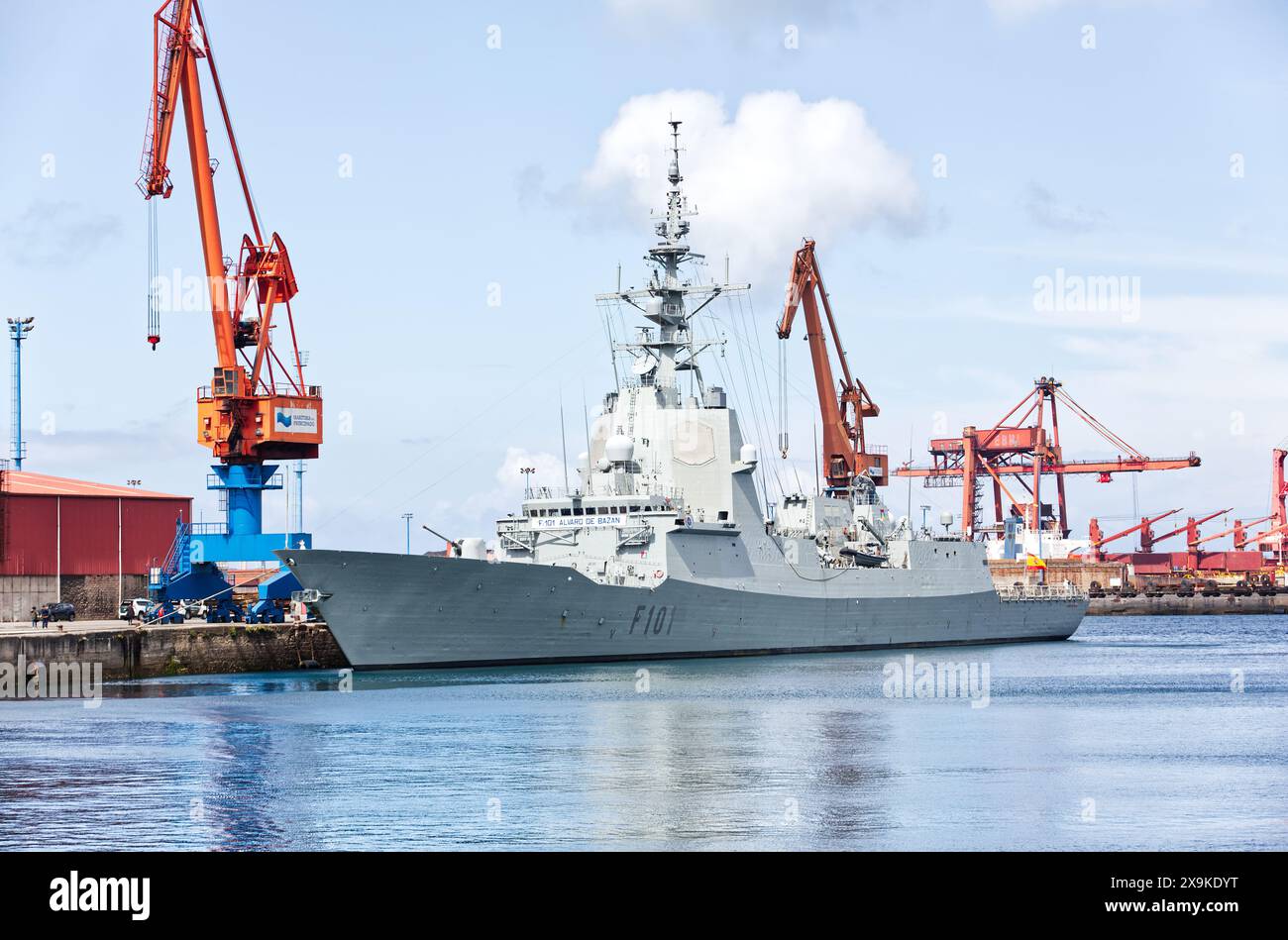 The frigate Álvaro de Bazán (F-101), is a Navy frigate, in the port of ...