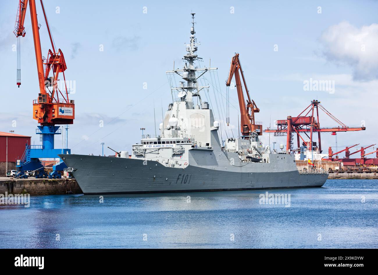 The frigate Álvaro de Bazán (F-101), is a Navy frigate, in the port of ...