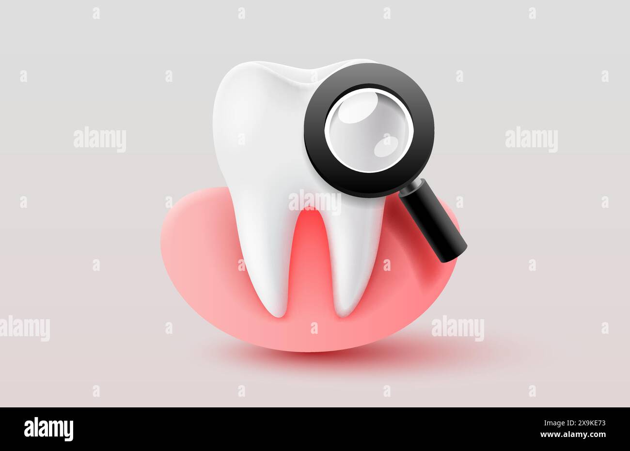 Tooth with gum and magnifying glass, dentistry dental treatment. Vector ...