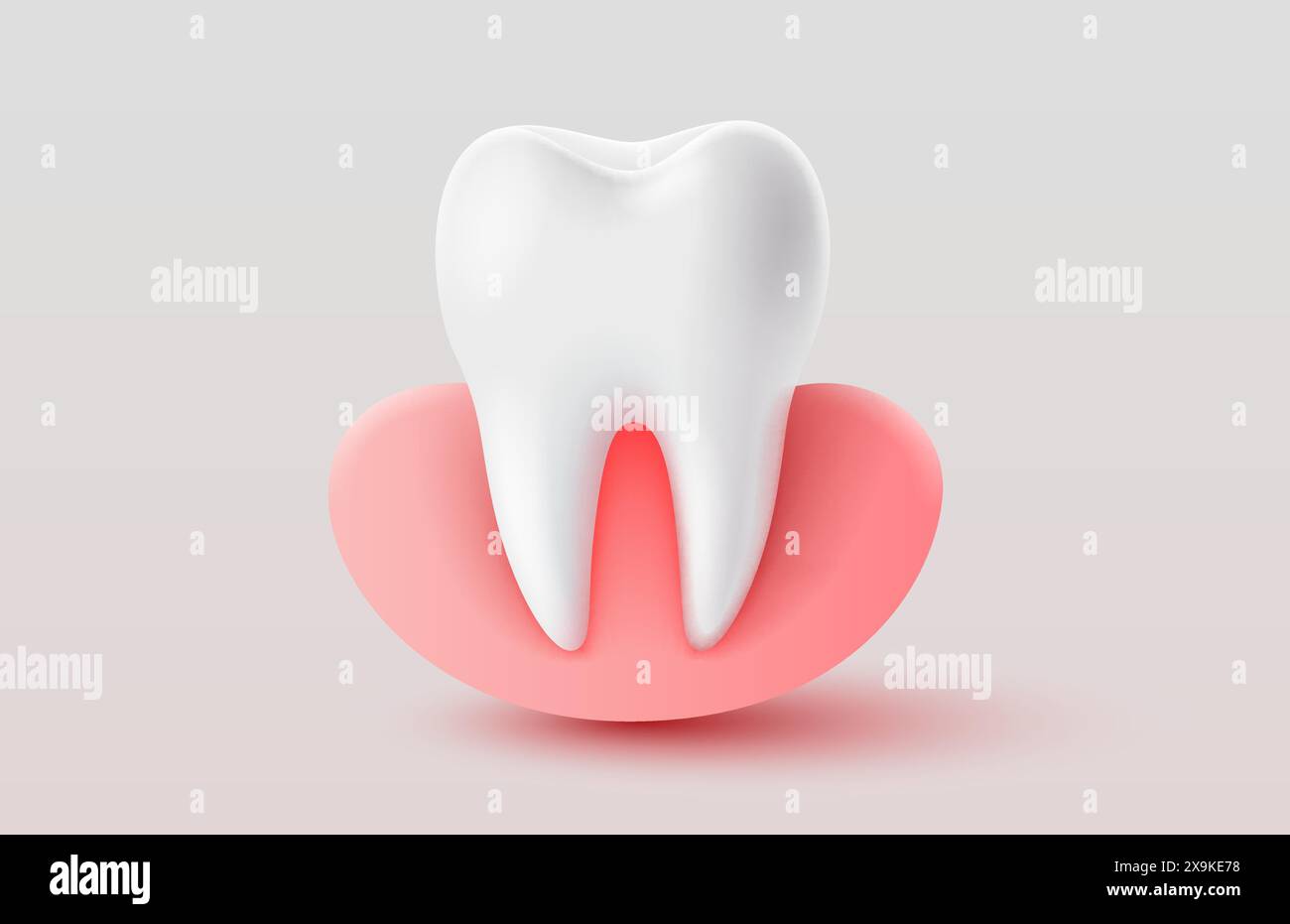 Tooth with gum, 3D illustration of a tooth on a light background ...