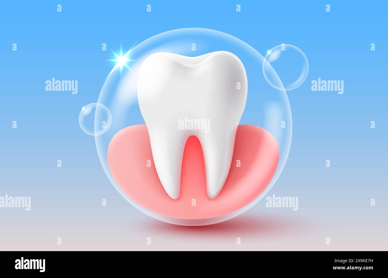 Tooth in a bubble, cleanliness and hygiene of teeth and gums. Vector ...