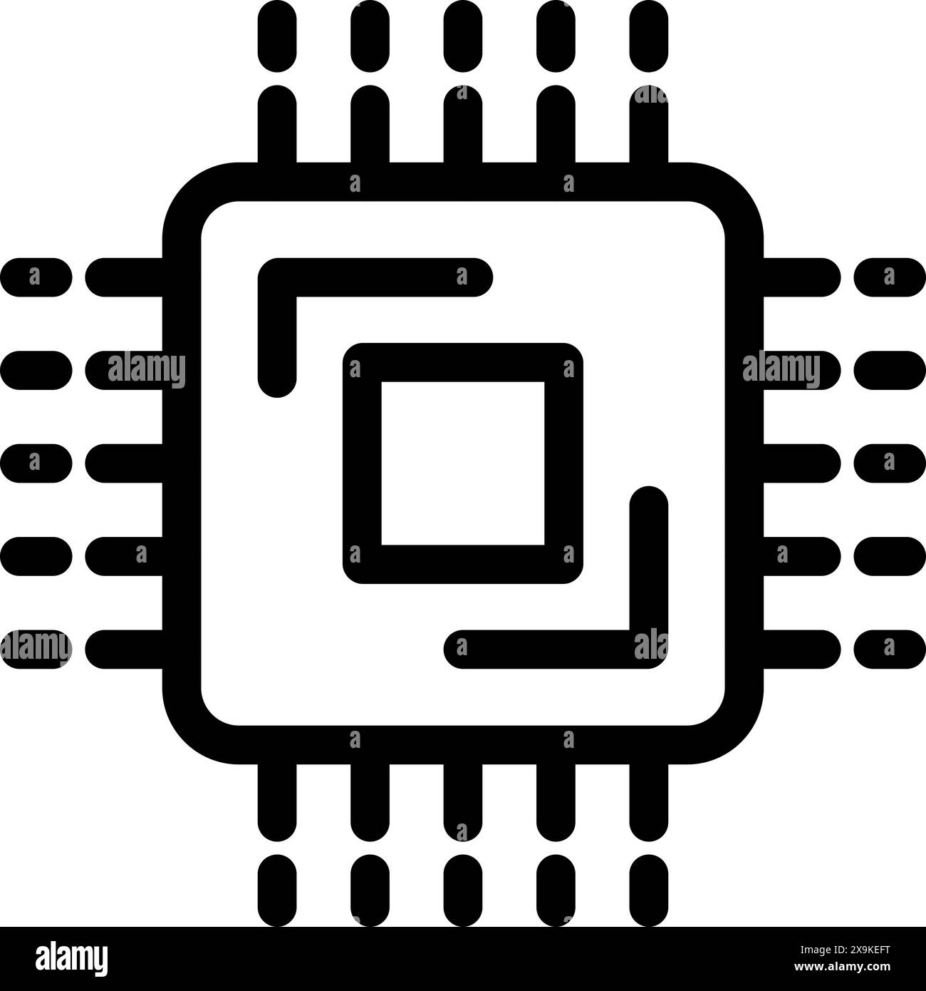 Vector illustration of a stylized microchip symbol in black and white ...