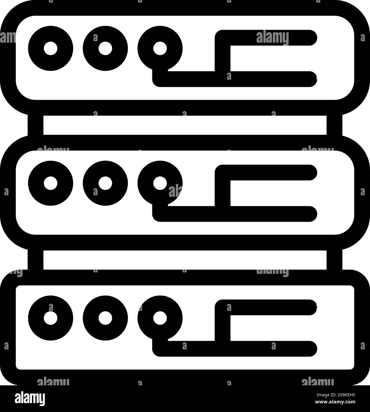 Black and white line art icon depicting multiple server racks for tech ...